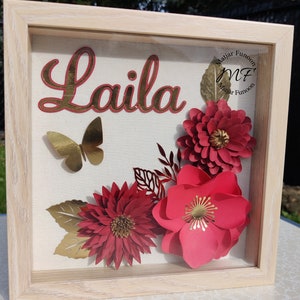 Paper Flowers Shadow Box Custom Personalized Names Shadow Box 3D ...