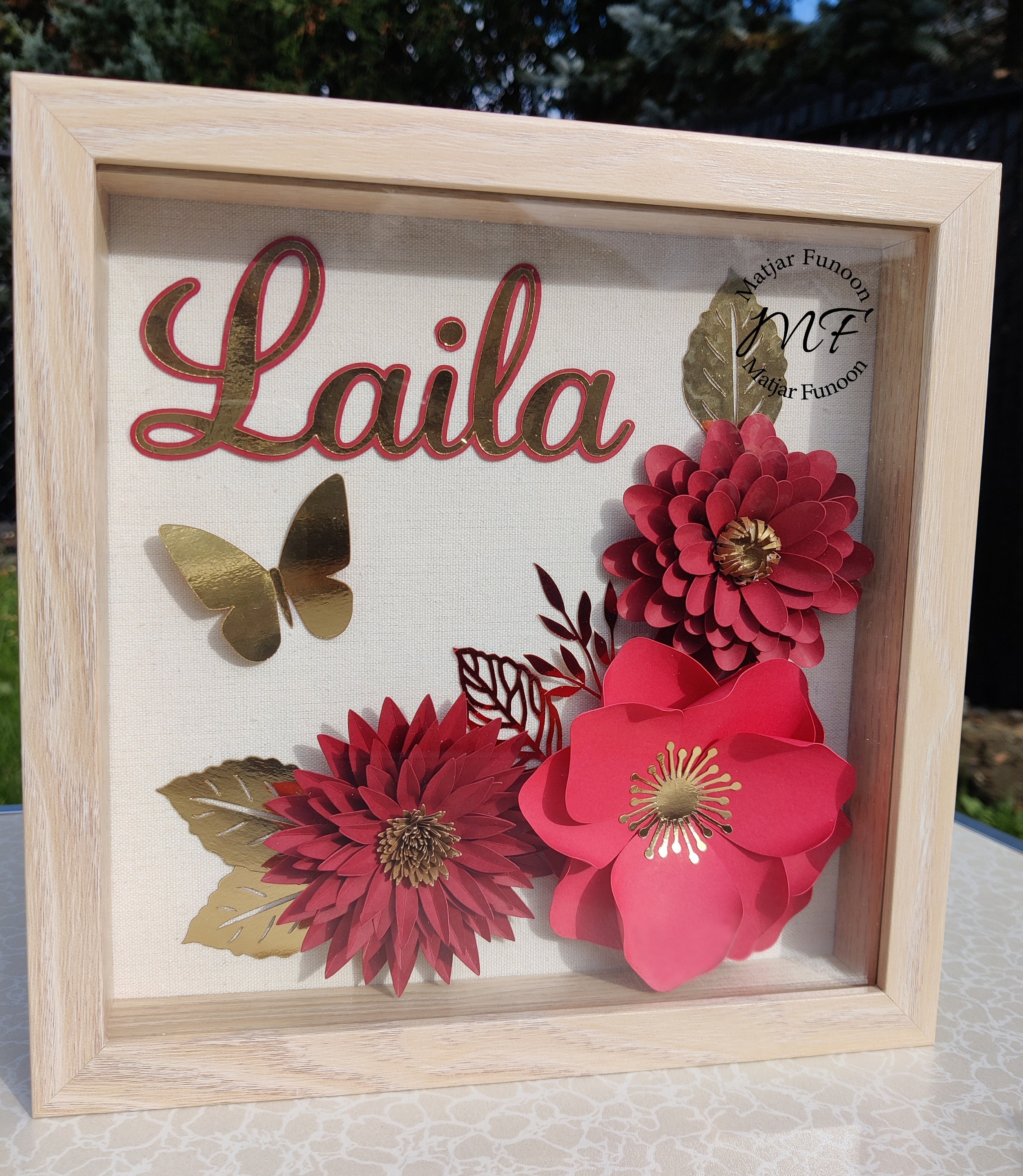 Paper Flowers Shadow Box Custom Personalized Names Shadow Box 3D Flowers Frames Shadow Boxes ...