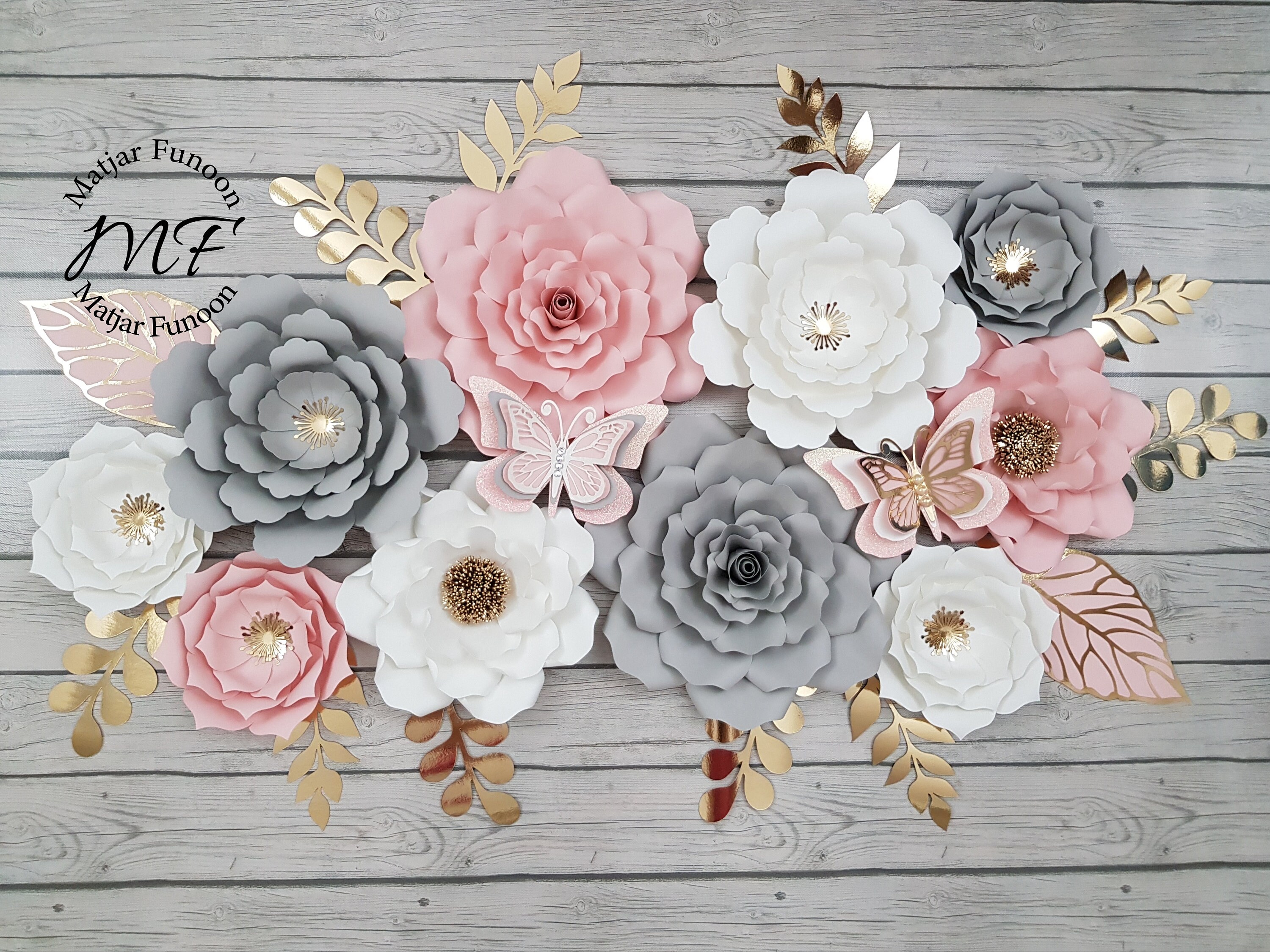 Paper Flowers Set Paper Flowers Wall Decor Trendy Girls Nursery Paper ...