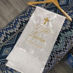 White Embroidered Orthodox Wedding Sash With Cross, Names and Date Made ...