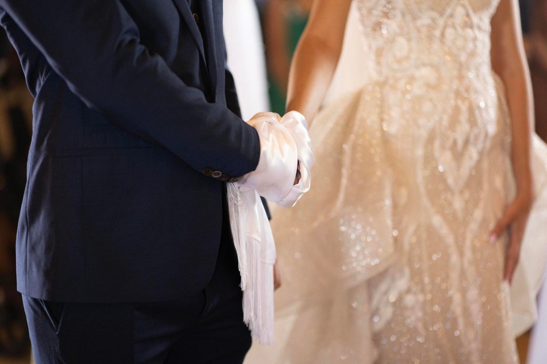 White Embroidered Orthodox Wedding Sash With Cross, Names and Date Made ...