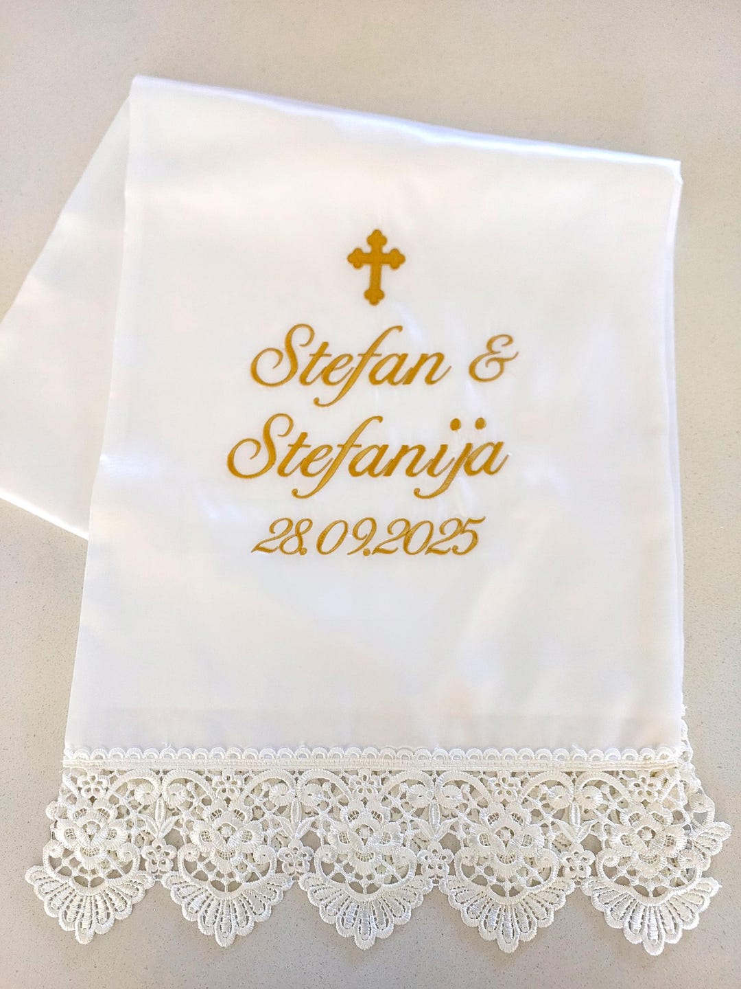 Orthodox Christian Wedding Sash, White Satin or Cotton Embroidered ...