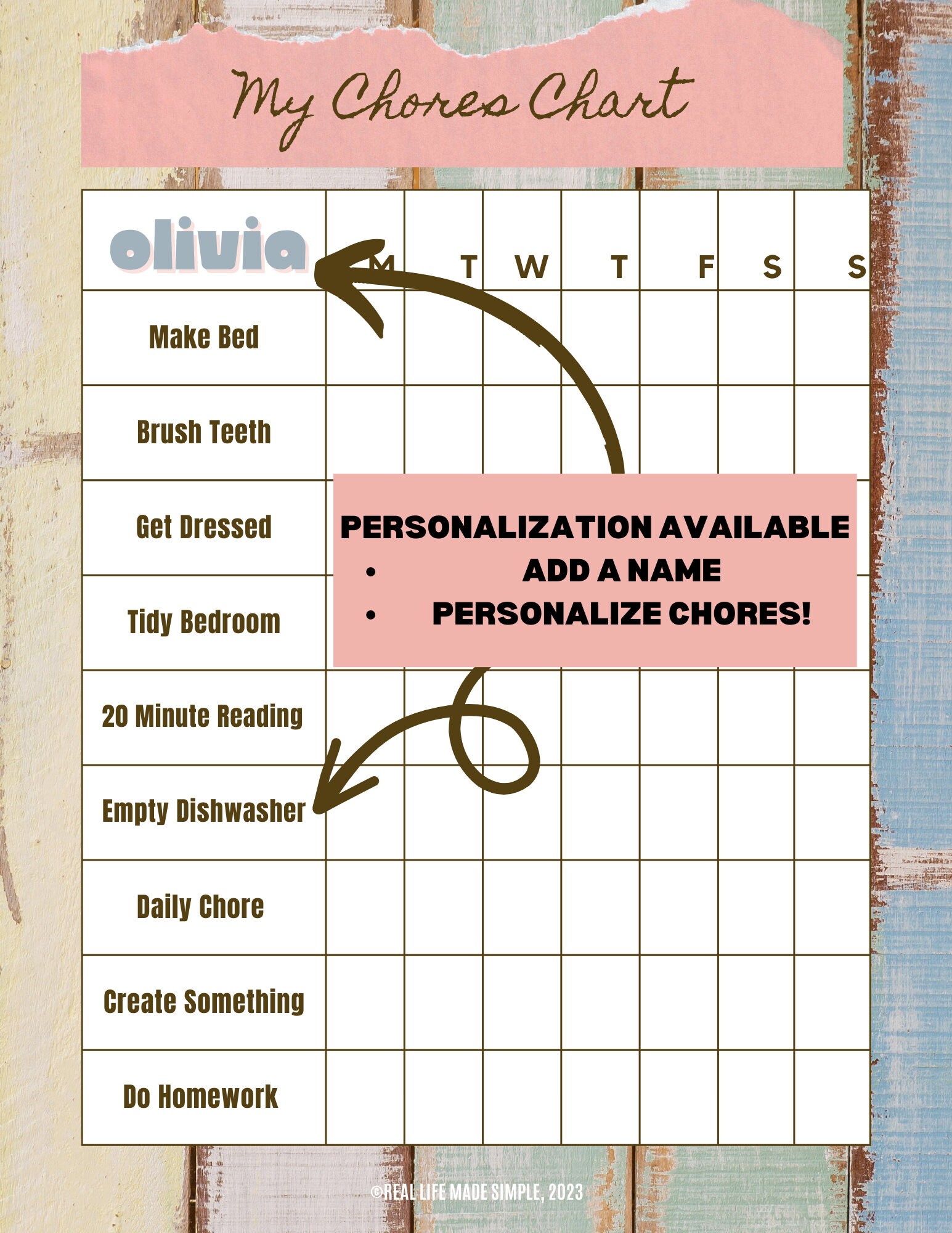 Customizable Printable Chore Chart Digital Children Personalized Chore ...