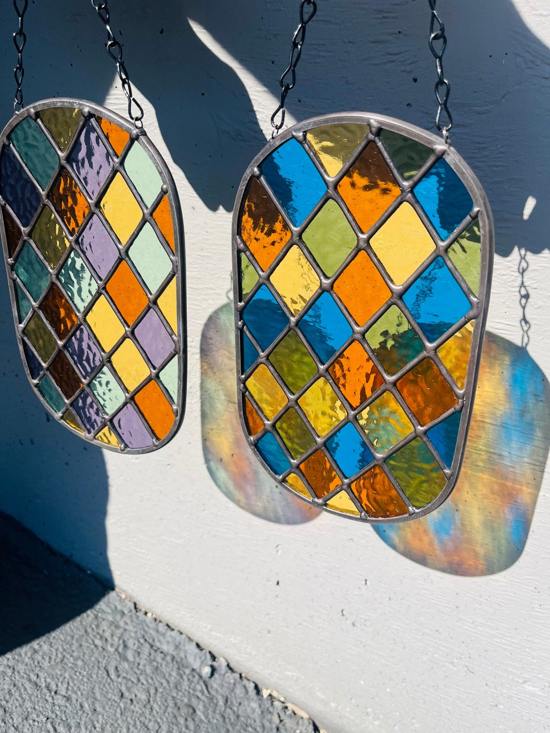 Diamond Pattern Suncatchers Stained Glass Window Hanging Glass Art ...