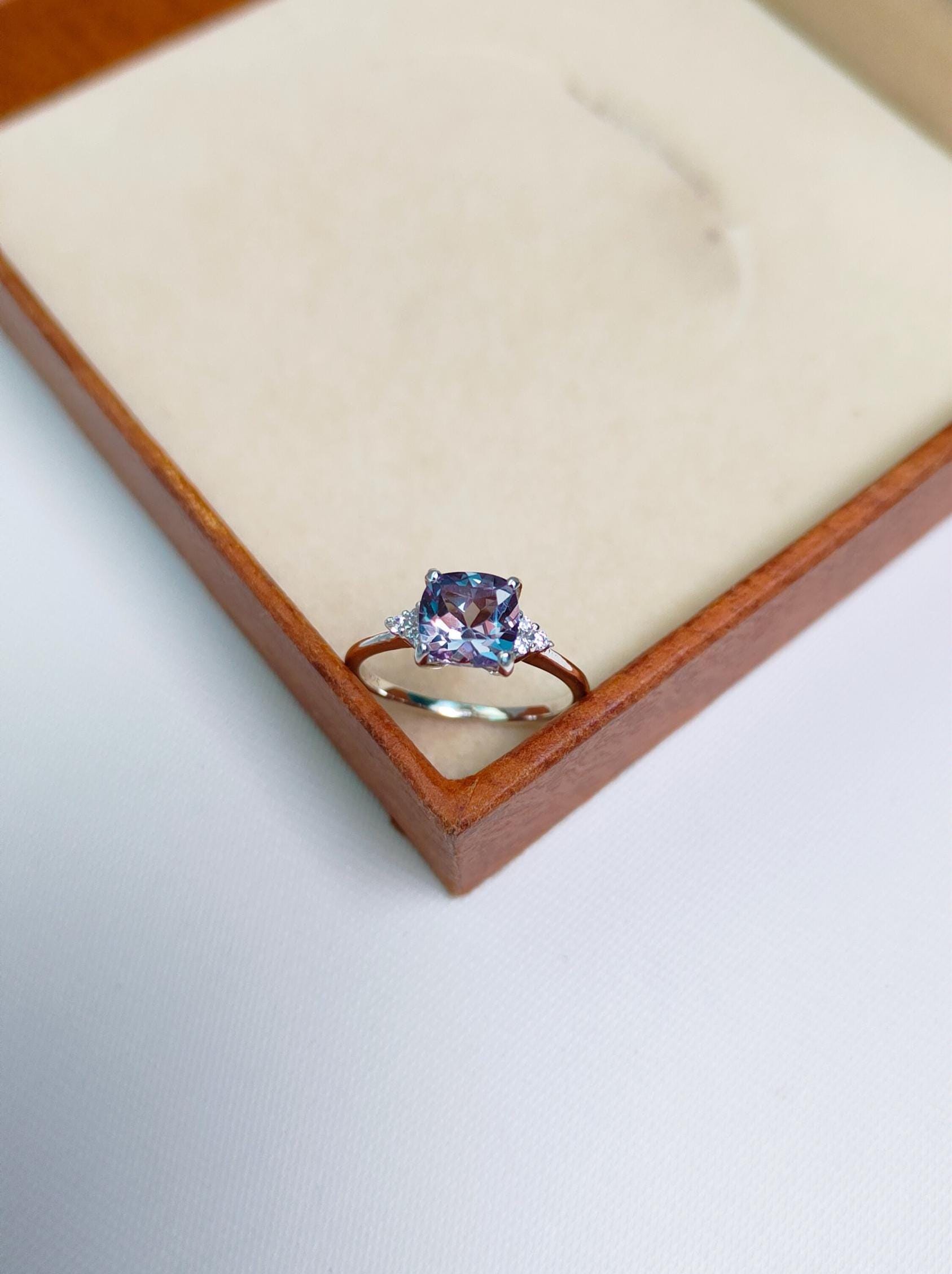 Dainty Alexandrite Engagement Ring in 925 Sterling Silver, Unique Color ...
