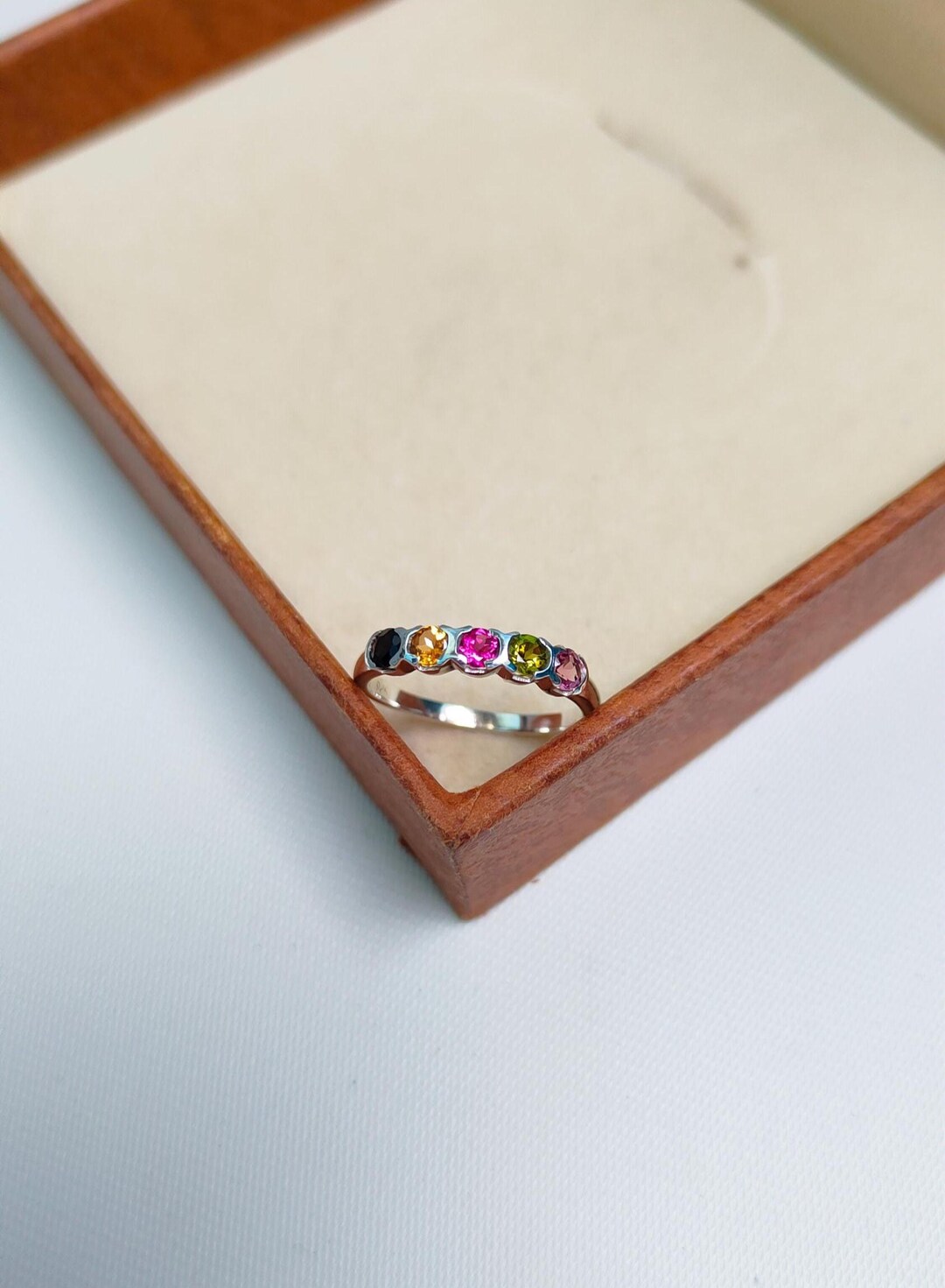 Multi Natural Stone Eternity Band Ring in 925 Sterling Silver, Round ...