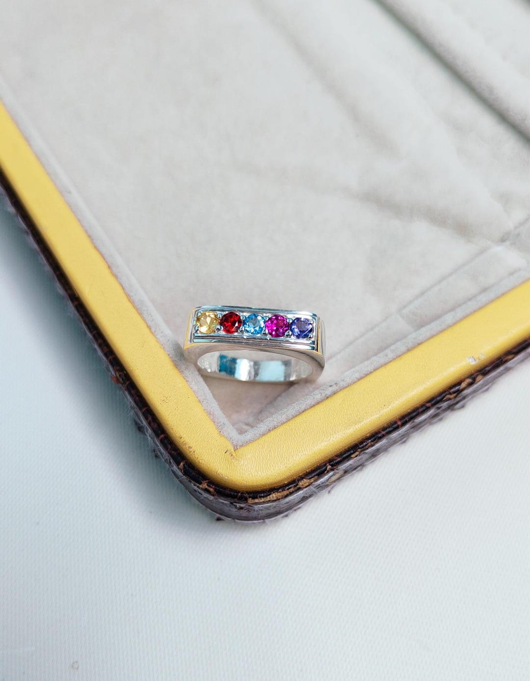 Multi Natural Stone Eternity Band Ring in 925 Sterling Silver, Round ...