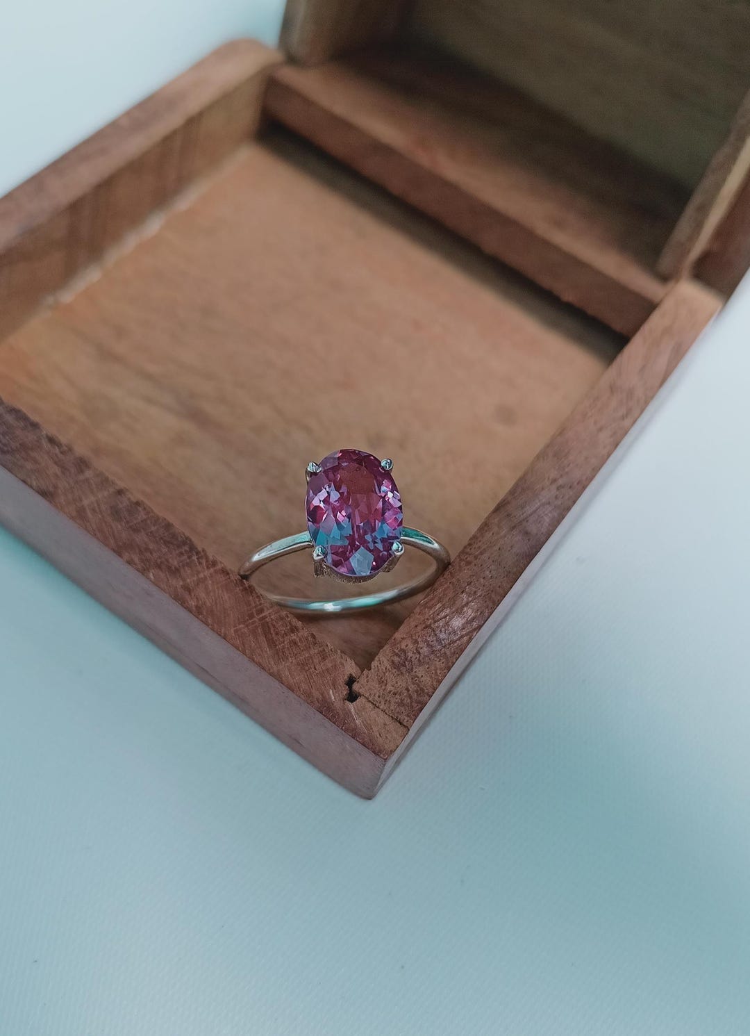 Classic Alexandrite Solitaire Ring in 925 Sterling Silver, Oval Cut ...