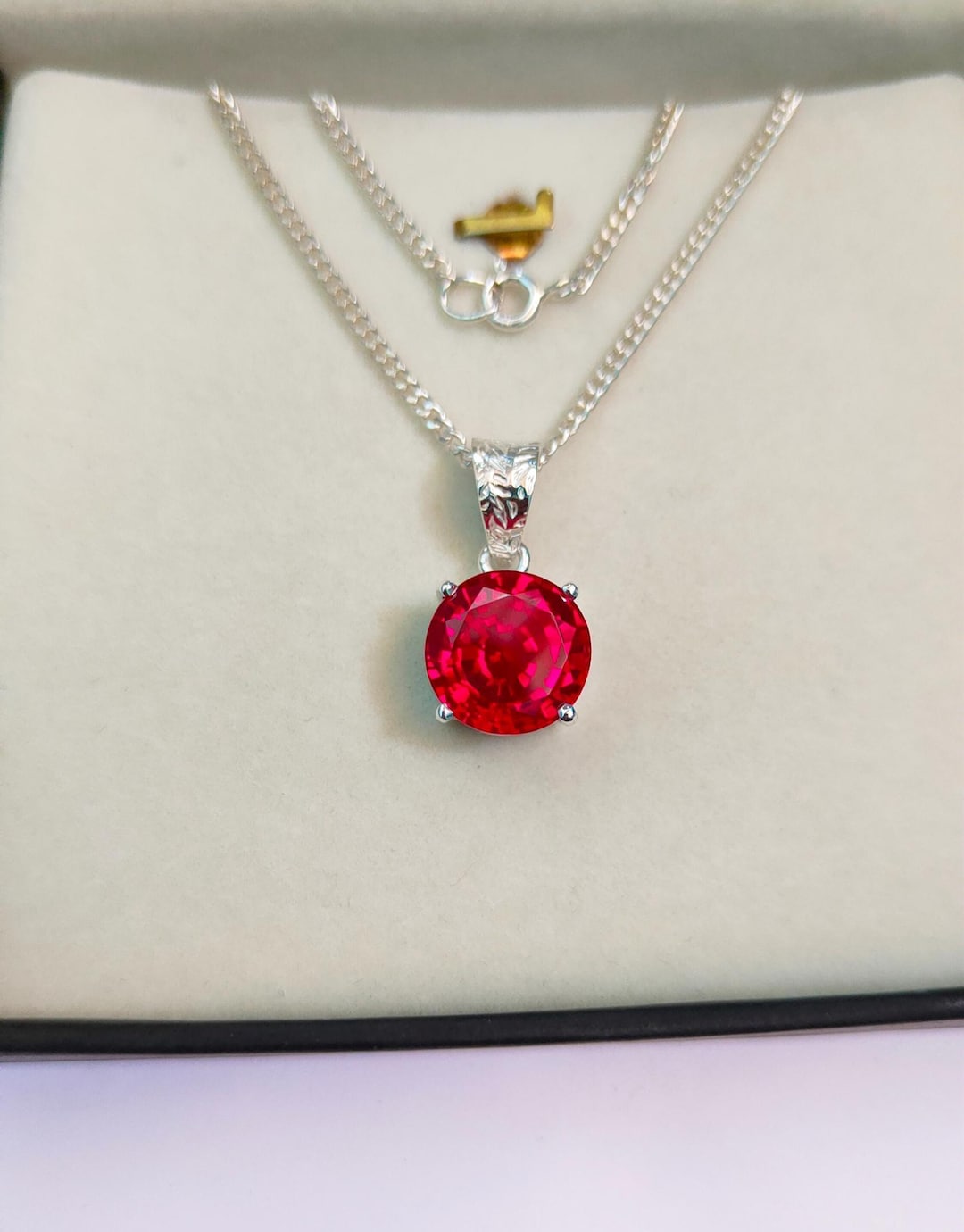 Pigeon Blood Ruby Pendant Necklace: Lab Grown Red Ruby Pendant in 925 ...