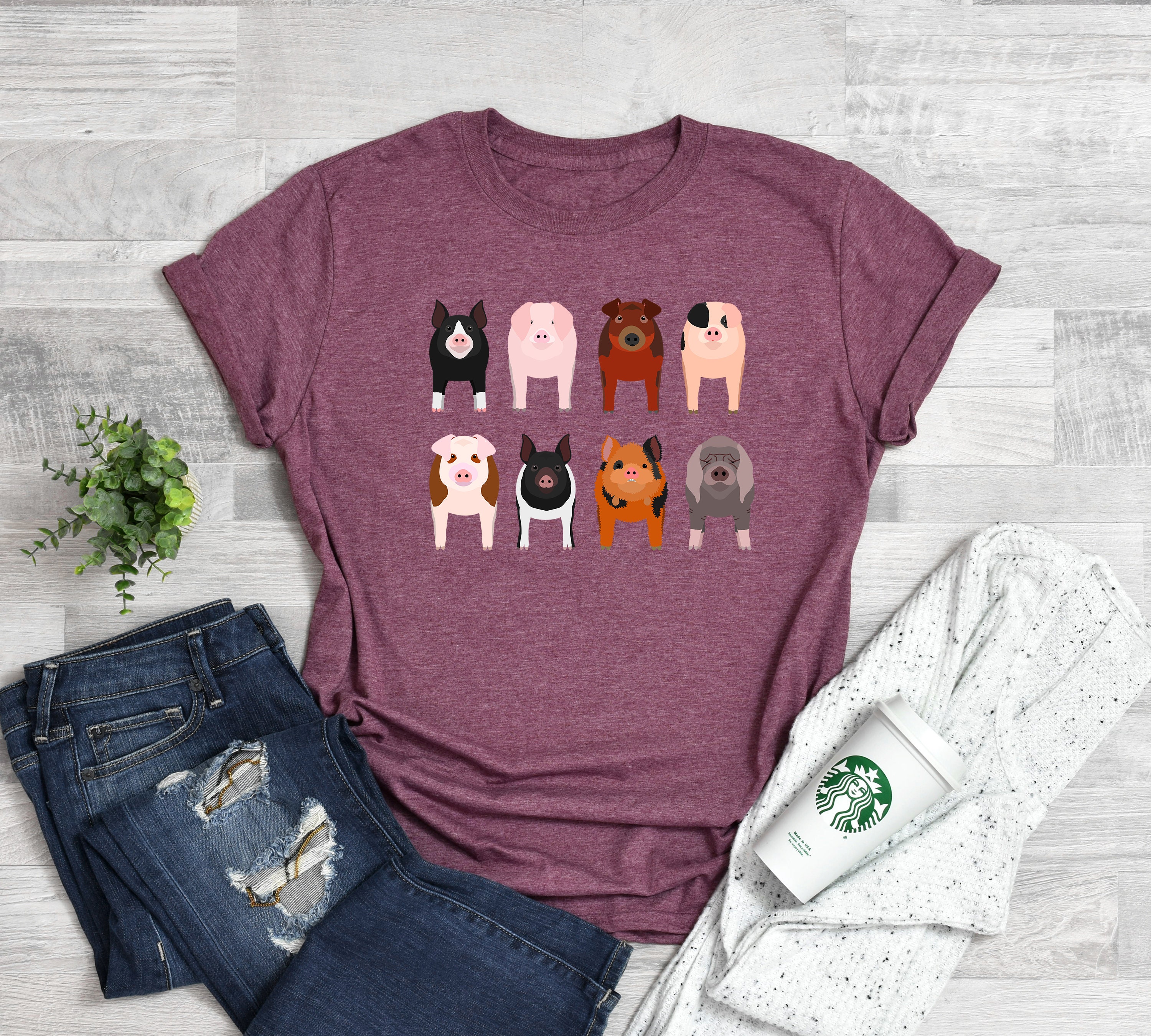 Farm Animals Shirt cute Pigs Shirt Pig Shirtcute Farm Gift | Etsy