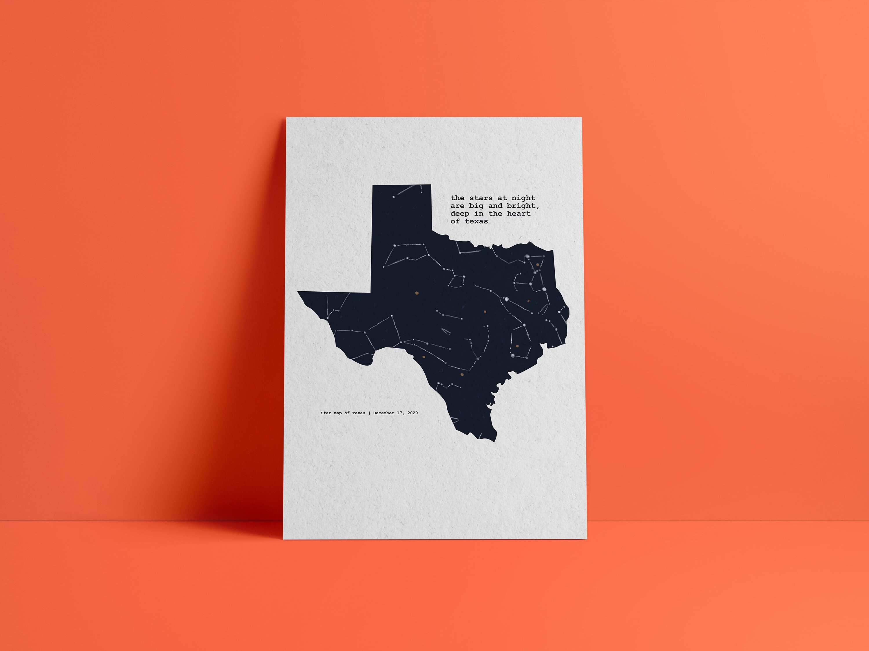 Texas Stars at Night Print, Star Map, Constellations, Cities, Texas ...