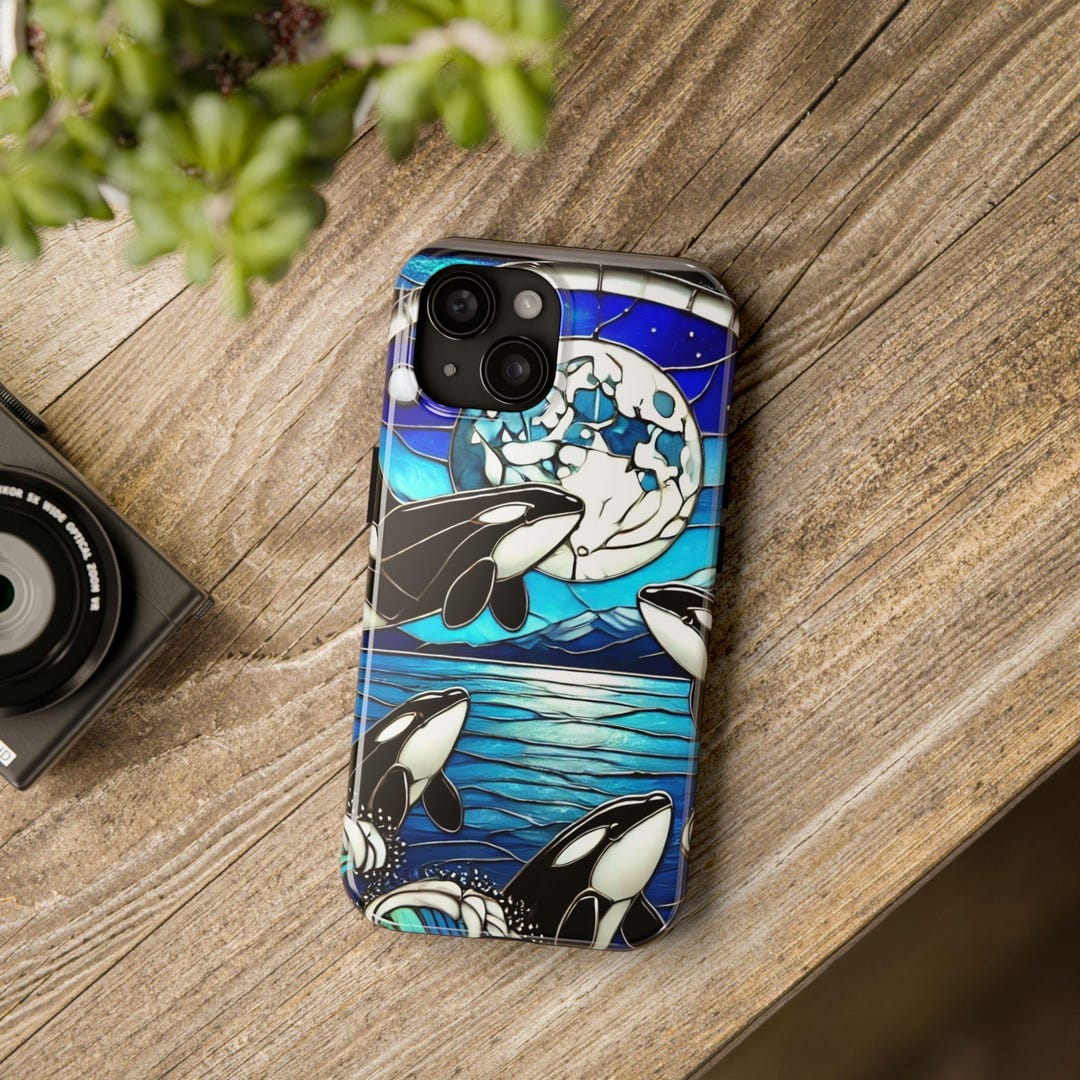 Orca Killer Whale on Ocean Stained Glass Phone Case Mosaic iPhone ...