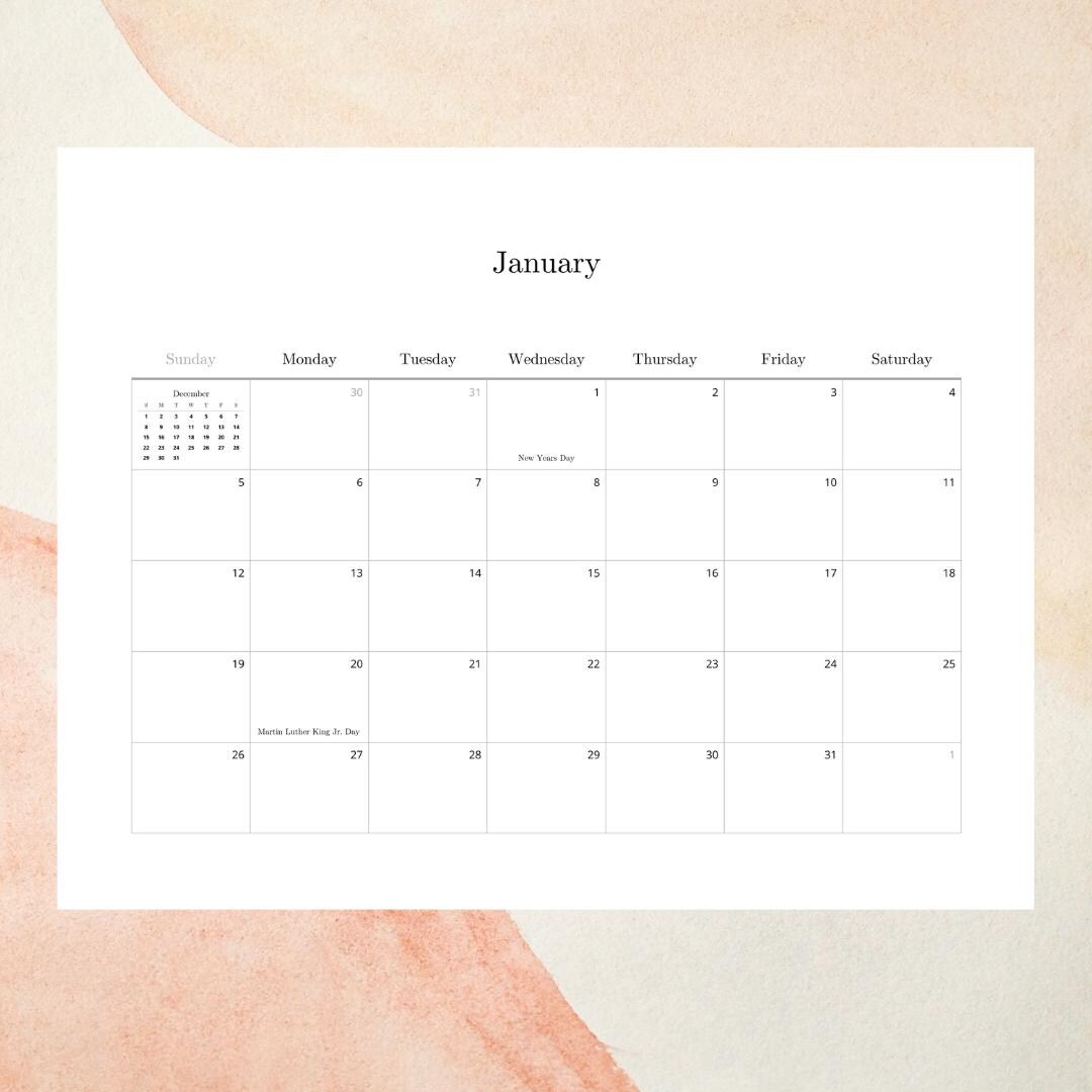 2025 Minimal Canva Calendar Template, Wall Hanging 12 Month, US ...