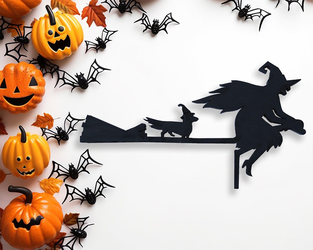 Witch & Dog Halloween Door Corner Sign: Spooky Pet Decor - Etsy