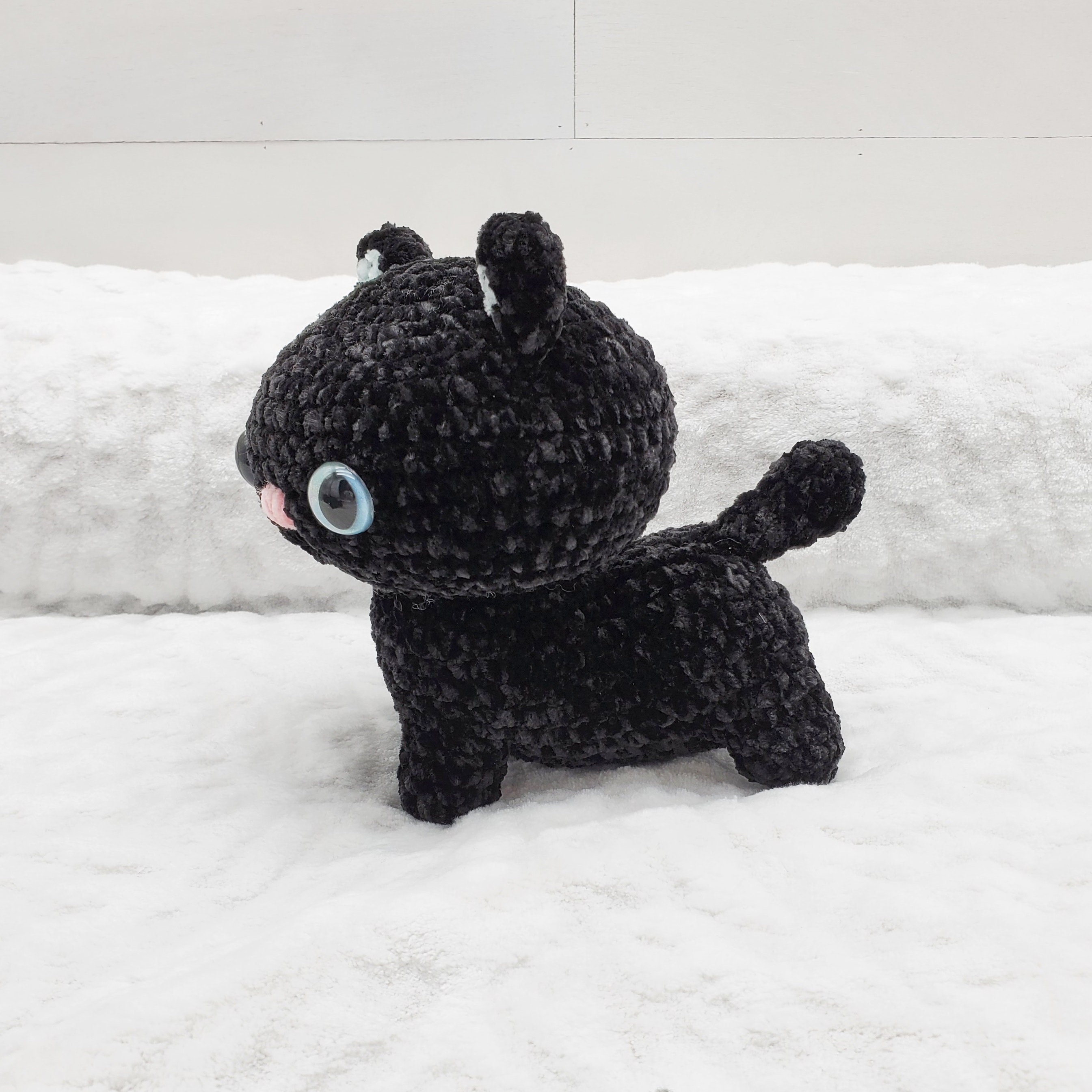Small Munchkin Cat Stuffed Animal - Solid Black W/aqua Eyes - Etsy