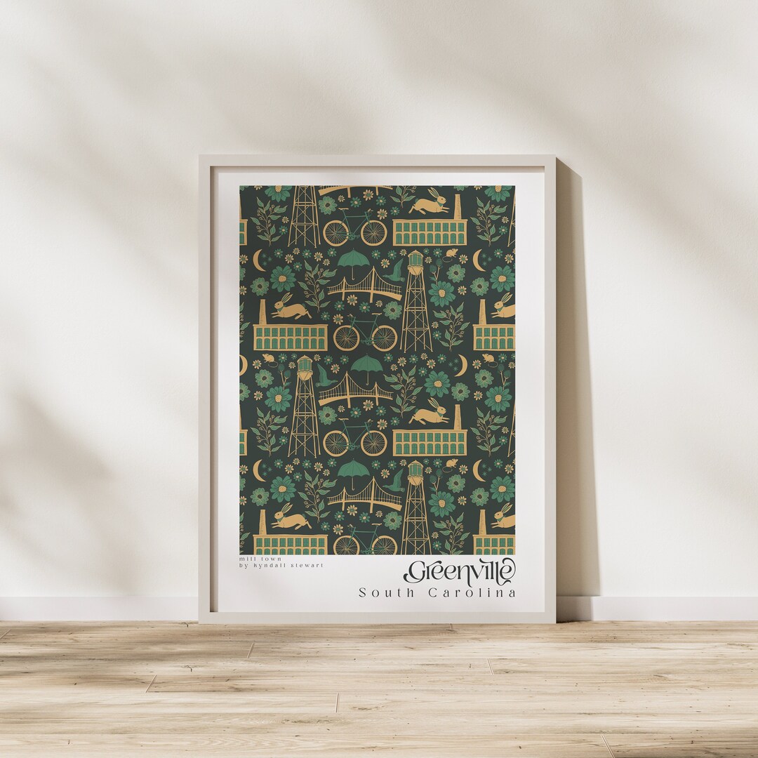 Greenville, SC 18x24in Green Pattern Prints, SC Artwork, South Carolina ...