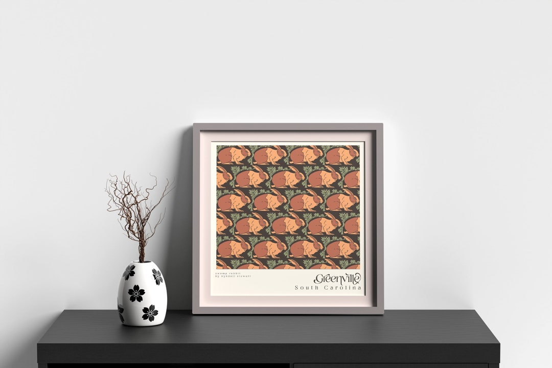 Greenville, SC Artwork, 20x20in Print, Swamp Rabbit Art Print ...