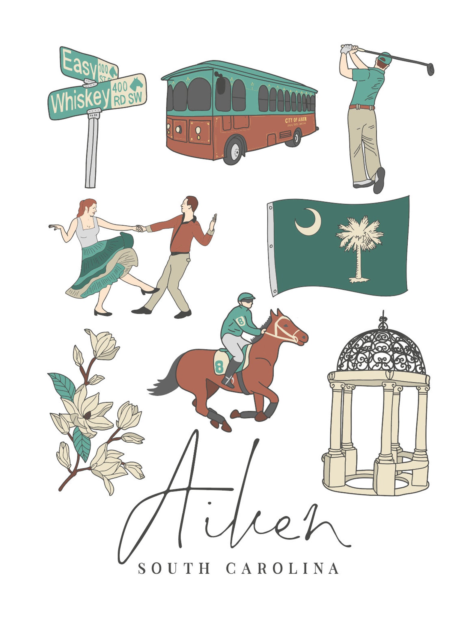 Aiken, SC Artwork | Aiken South Carolina Print | Hand Drawing | Gift ...