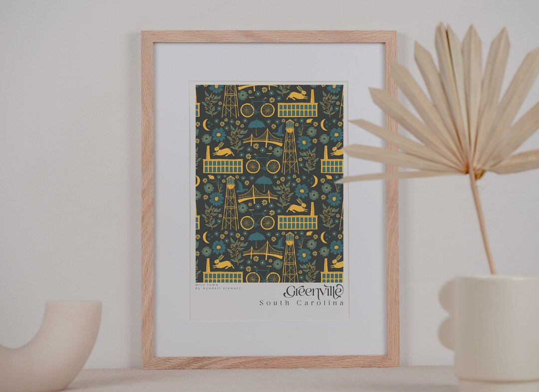 Greenville, SC 18x24in Blue and Gold Prints, SC Artwork, South Carolina ...