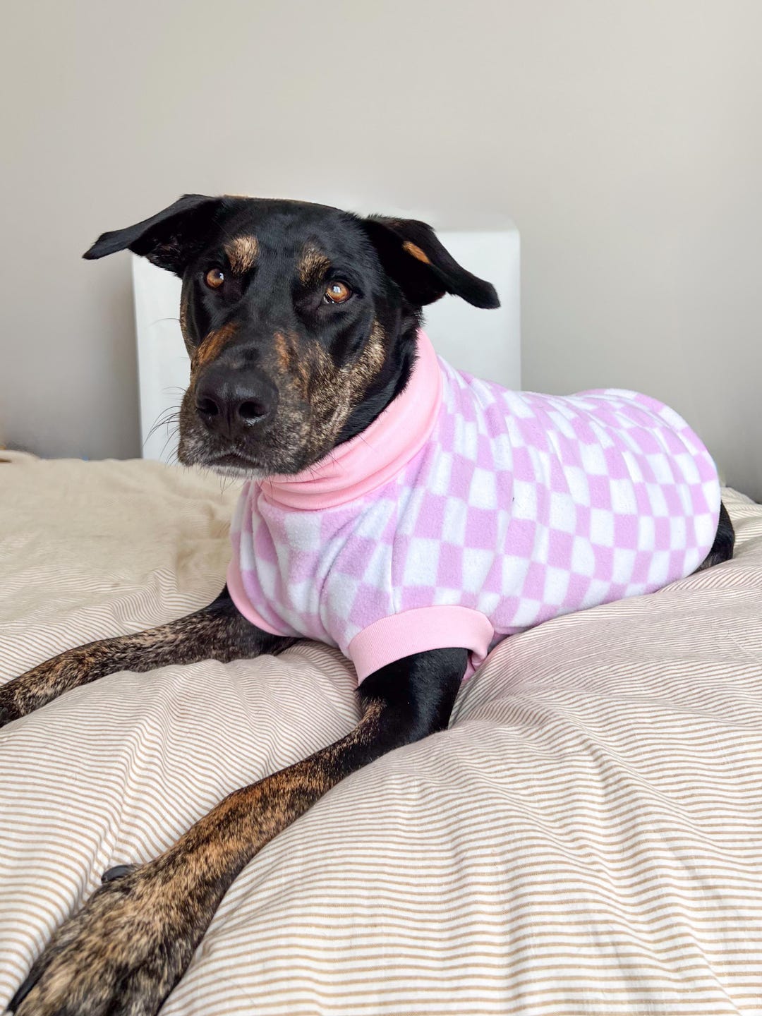 Handmade Pink Checker Fleece Dog Sweater: Turtleneck Pet Jumper - Etsy