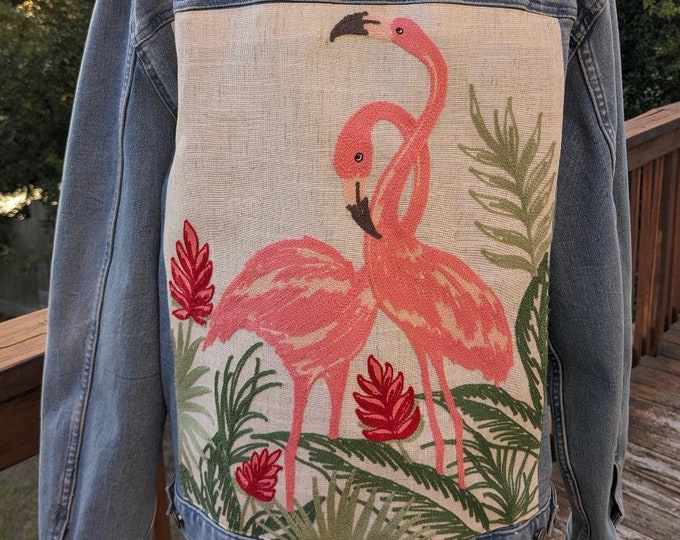 Flamingo Friends Upcycled Denim Jacket - Etsy