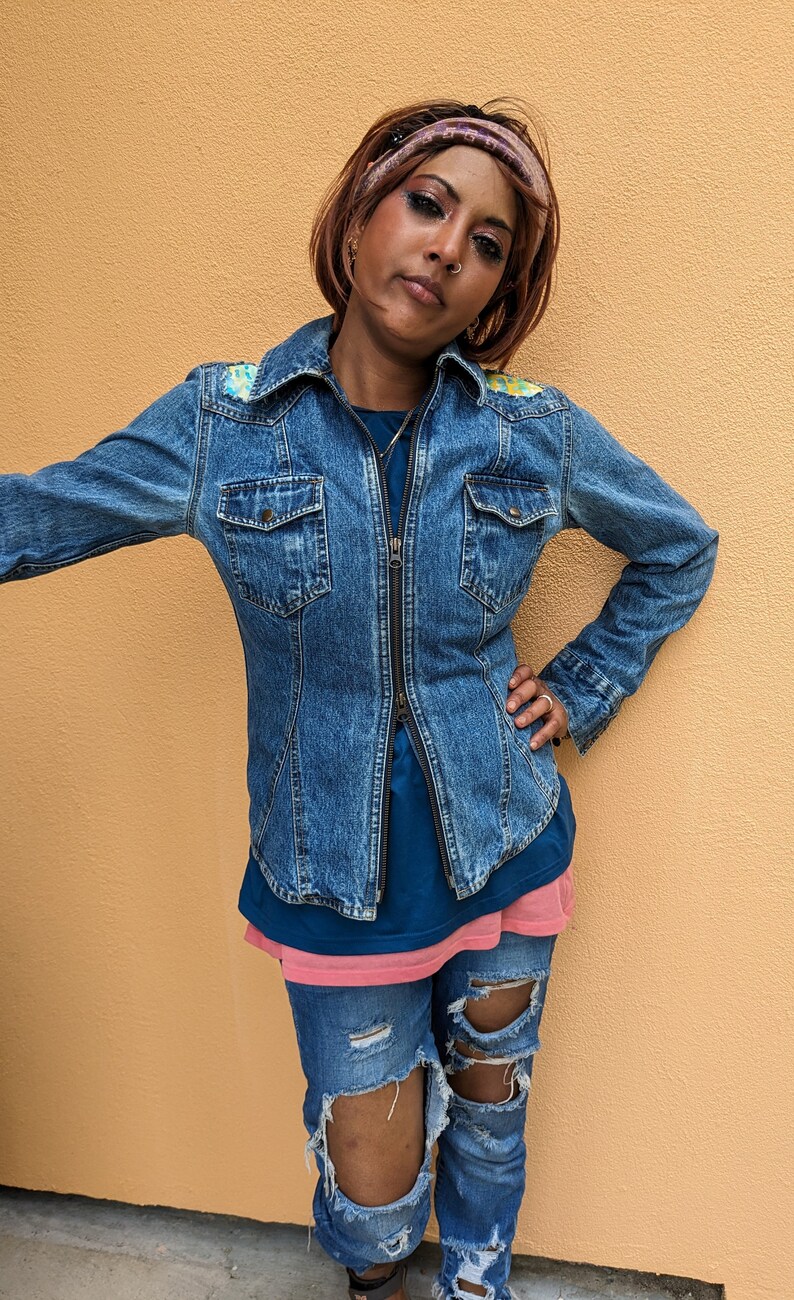 Upcycled Blue Jean/denim Jacket, With Sea Turtle - Etsy