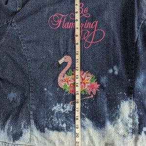 Upcycled Blue Jean/denim Jacket, One of a Kind, Embroidered Flamingo ...