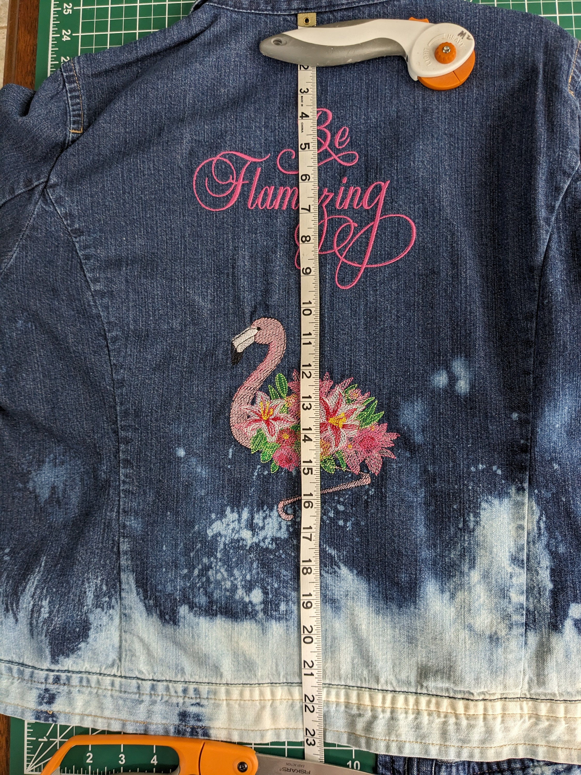 Upcycled Blue Jean/denim Jacket, One of a Kind, Embroidered Flamingo ...