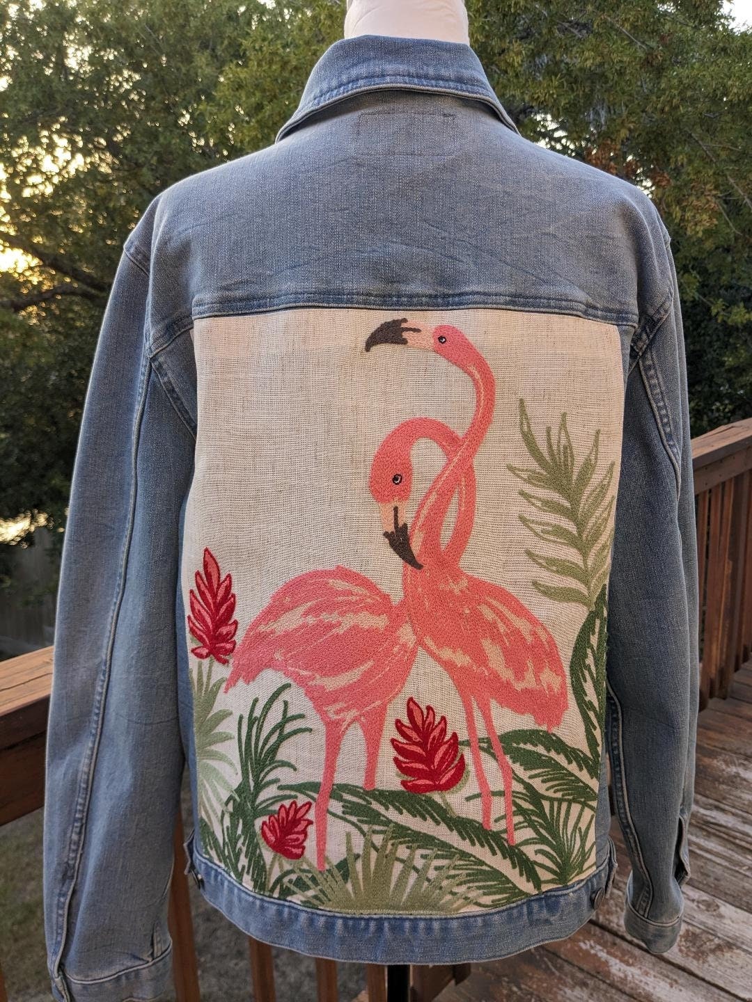 Flamingo Friends Upcycled Denim Jacket - Etsy