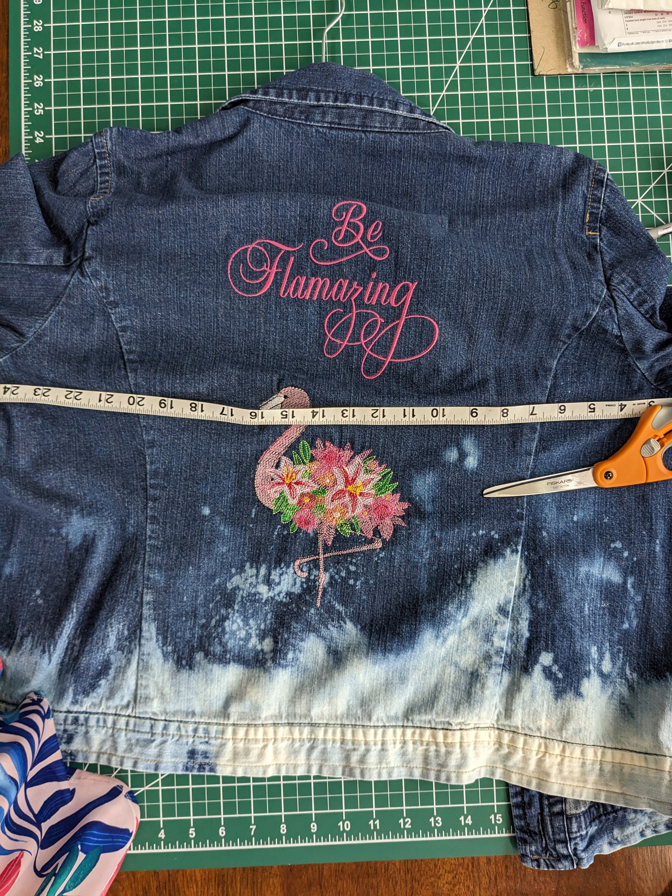 Upcycled Blue Jean/denim Jacket, One of a Kind, Embroidered Flamingo ...