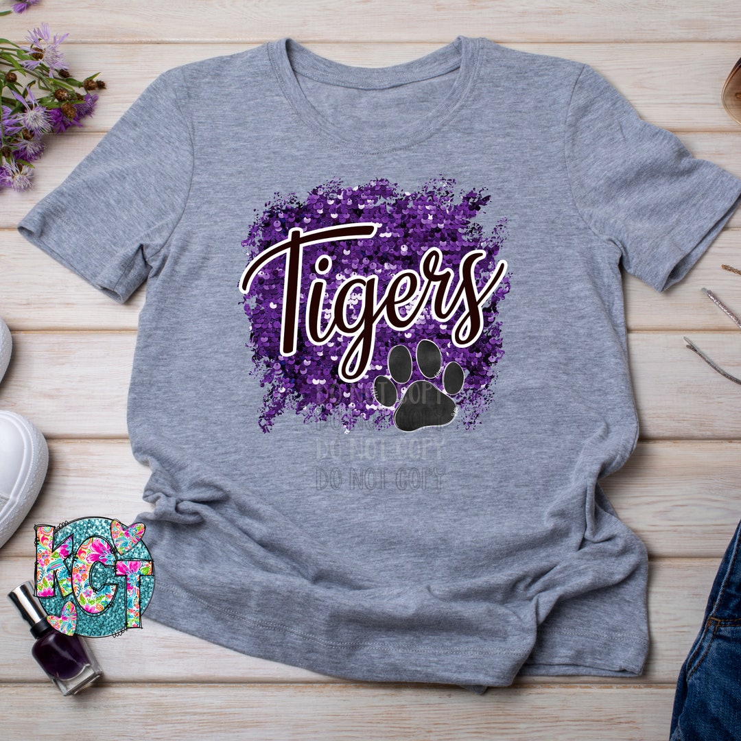 Purple Sequins Background Tigers, Tigers DTF, Tigers Mascot, Sequins ...