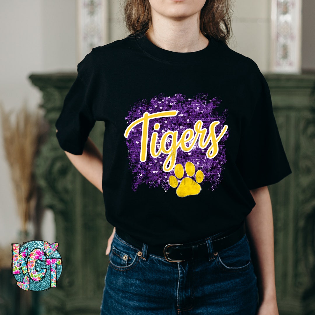 Purple & Gold Sequins Tigers, Tigers DTF, Tigers Mascot, Sequins ...