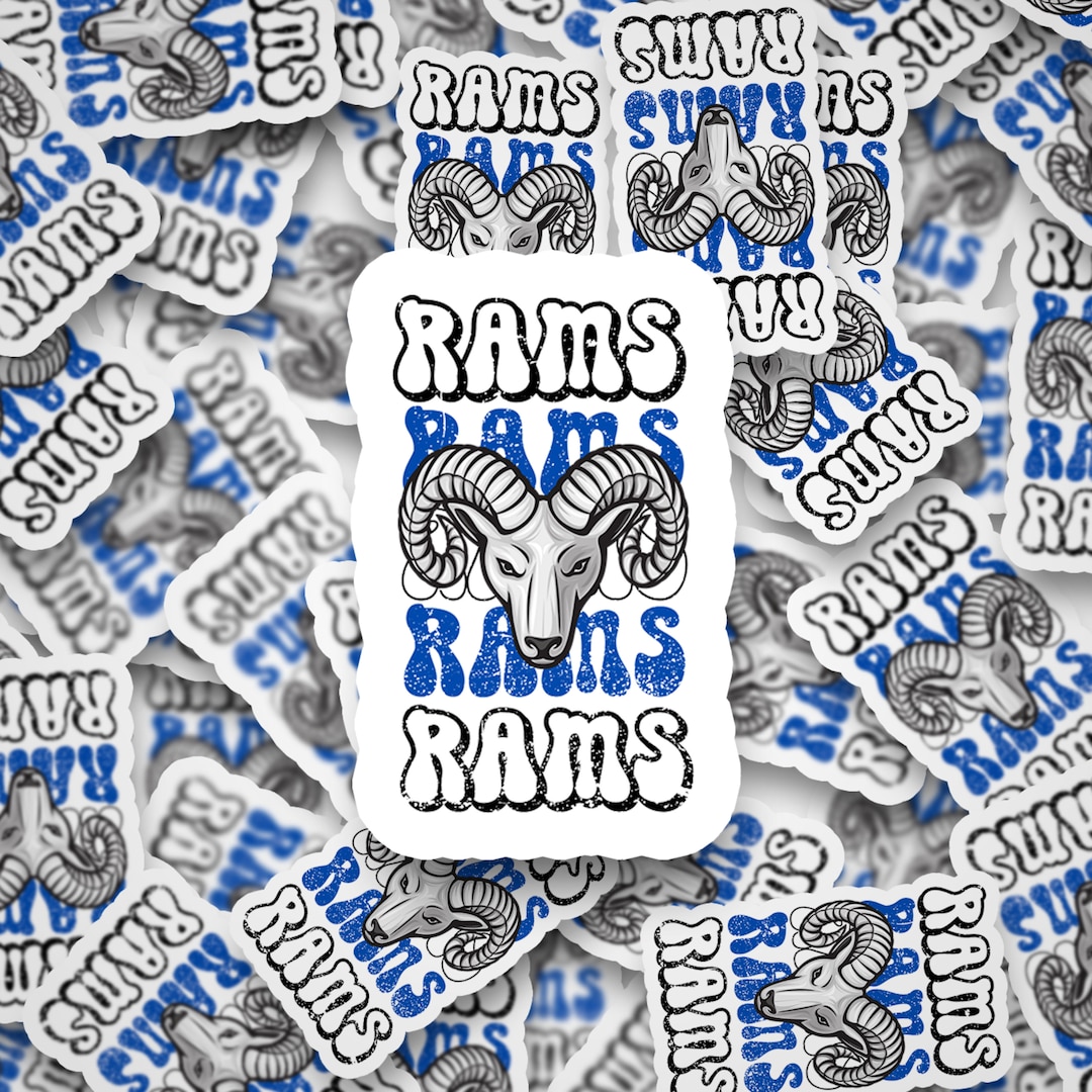 Rams Stacked Mascot Die Cut Sticker, Mascot Sticker, Rams, Stacked Text ...