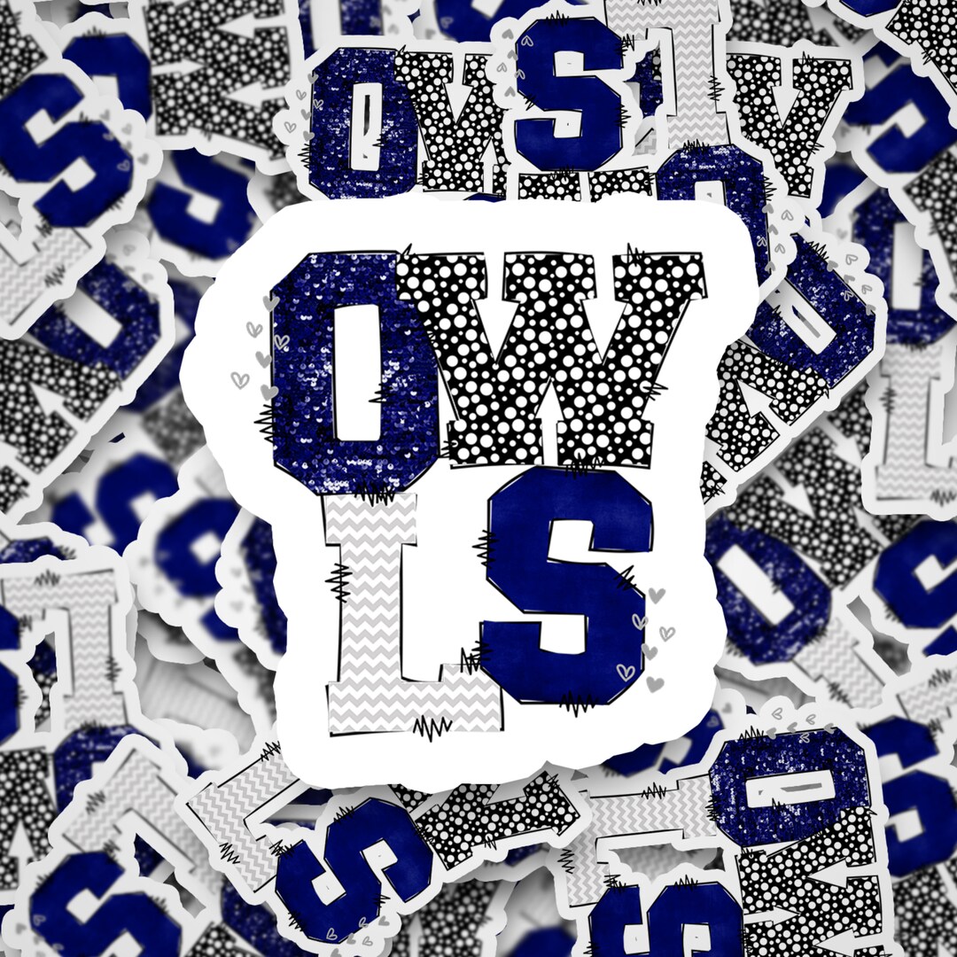 Owls Doodle Sticker, Owls Doodle, Navy, Owls Mascot, Owl Sticker ...