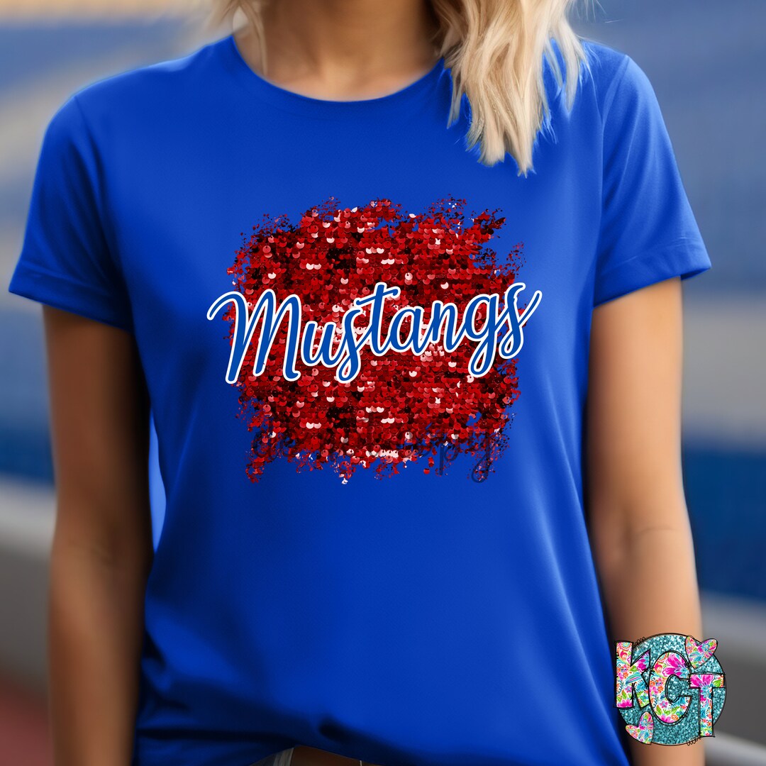 Mustangs Sequin Red, Mustangs School Spirit, Mustangs DTF, School ...