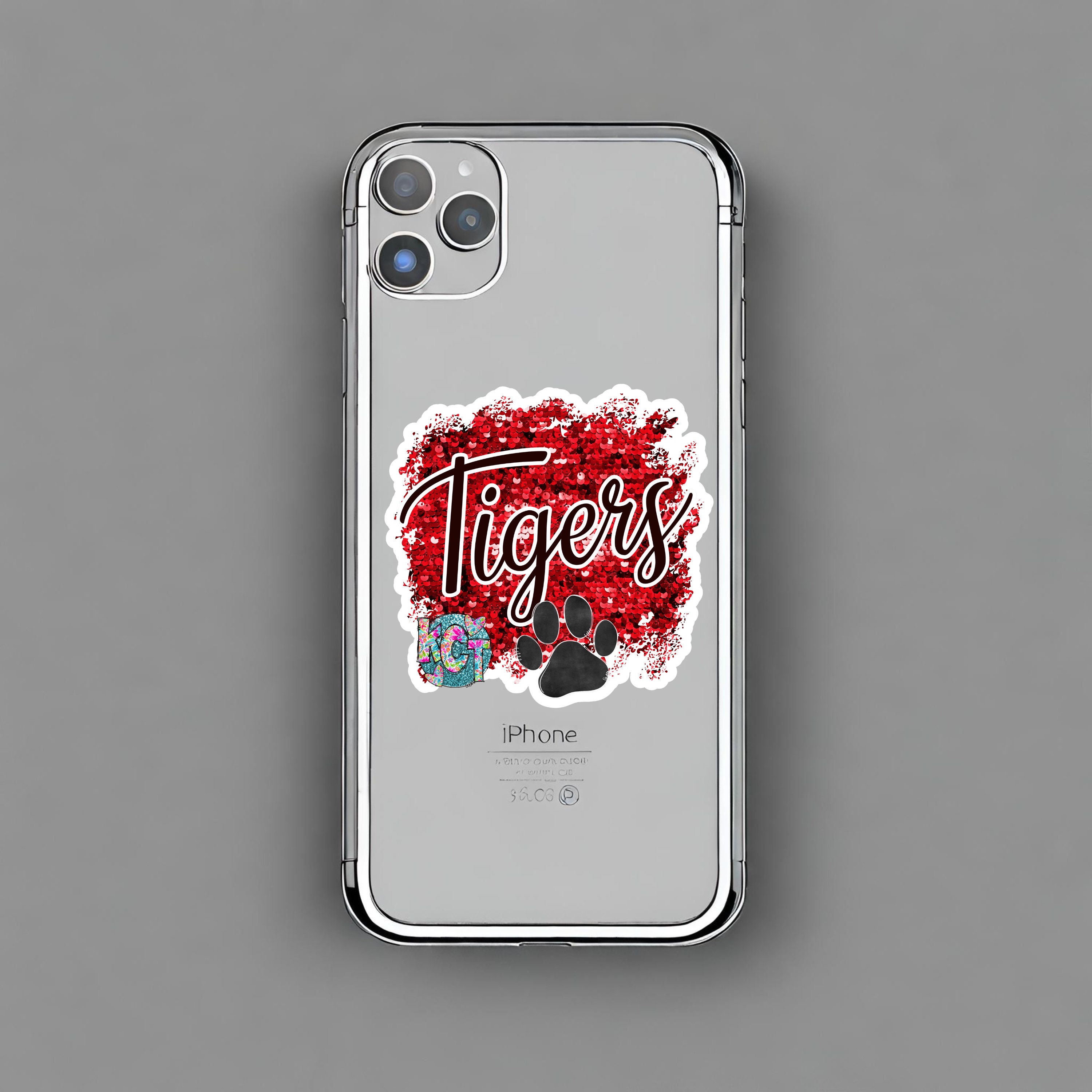 Tigers Sequin Die Cut Sticker, Mascot Sticker, Tigers, Red, Sequin, Die ...