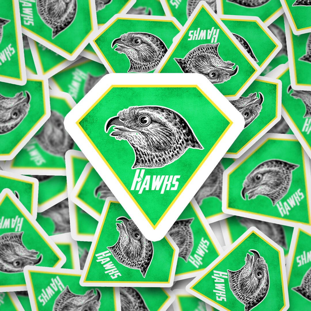 Hawks Superhero Green Sticker, Hawks Mascot, Hawks Sticker, Yellow ...