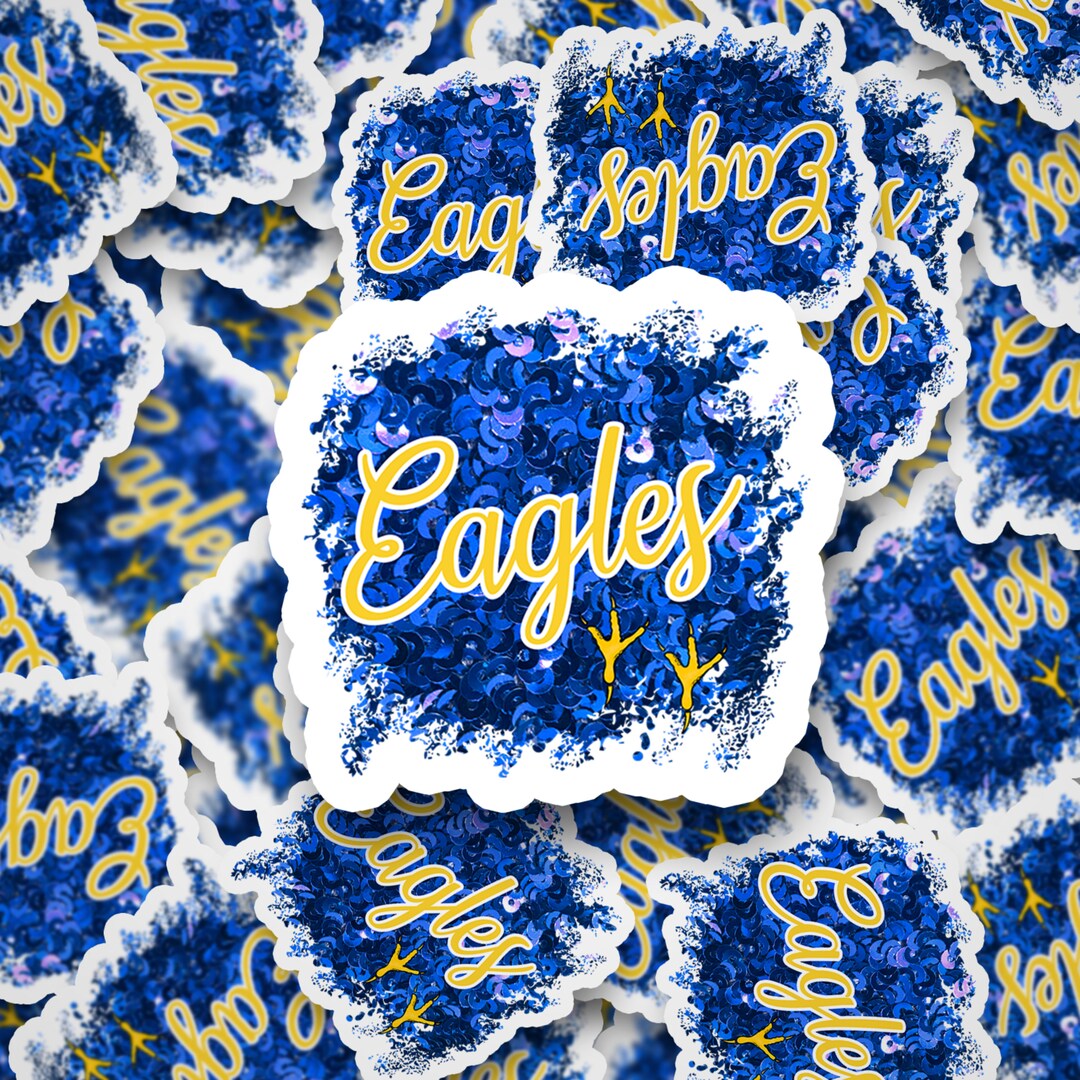 Eagles Sequin Die Cut Sticker, Mascot Sticker, Eagles, Blue, Yellow ...