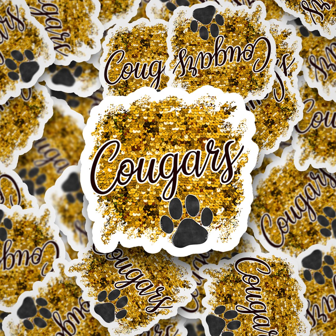 Cougars Sequin Die Cut Sticker, Mascot Sticker, Cougar, Gold, Sequin, Die Cut, Cougar Sticker ...