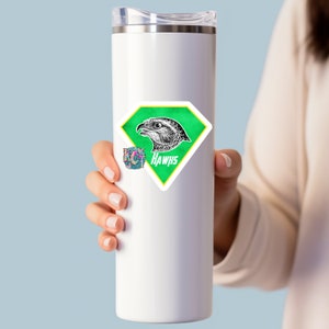 Hawks Superhero Green Sticker, Hawks Mascot, Hawks Sticker, Yellow ...