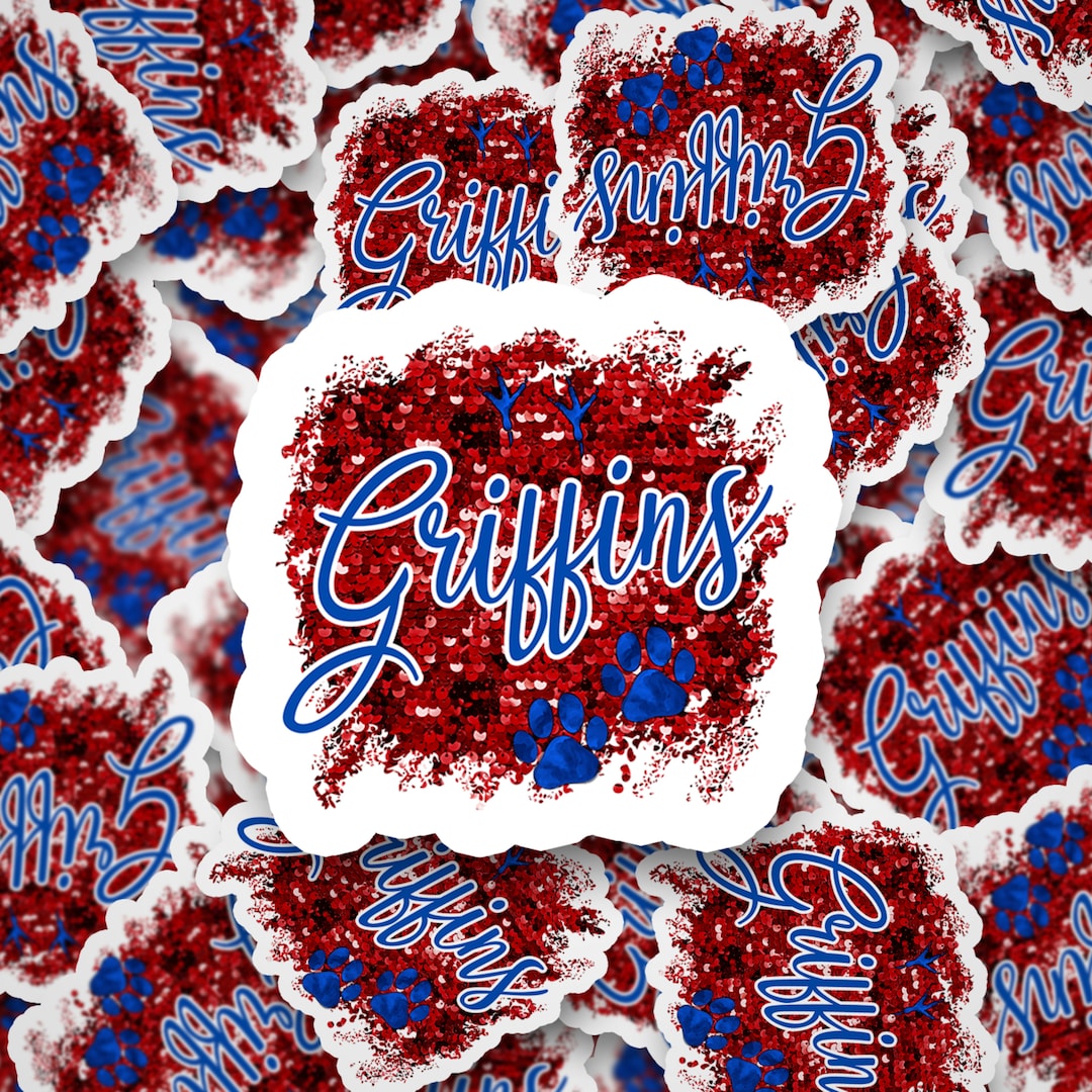Griffins Sequin Die Cut Sticker, Mascot Sticker, Griffins, Red, Blue ...