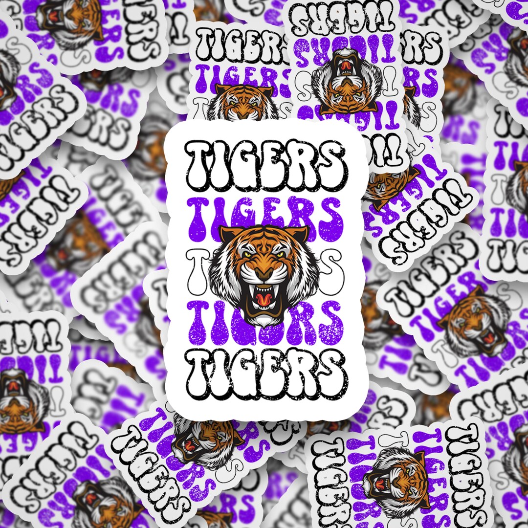 Tigers Stacked Mascot Die Cut Sticker, Mascot Sticker, Tigers, Stacked ...