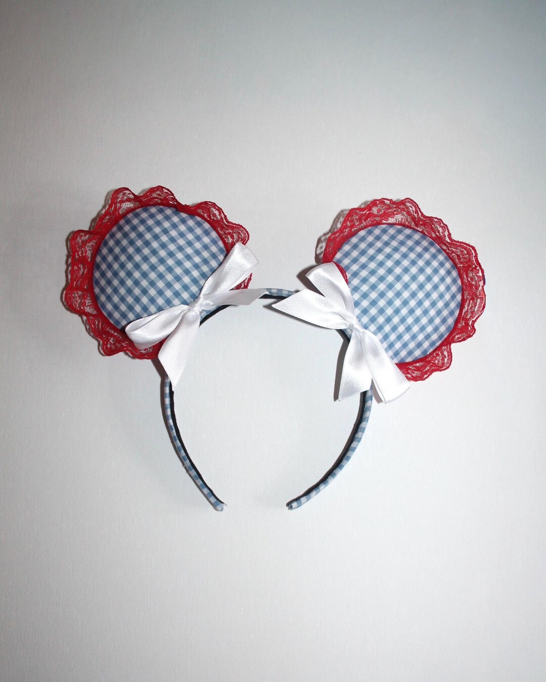 Custom Blue & White Gingham Print Mickey Ears With Bows - Etsy