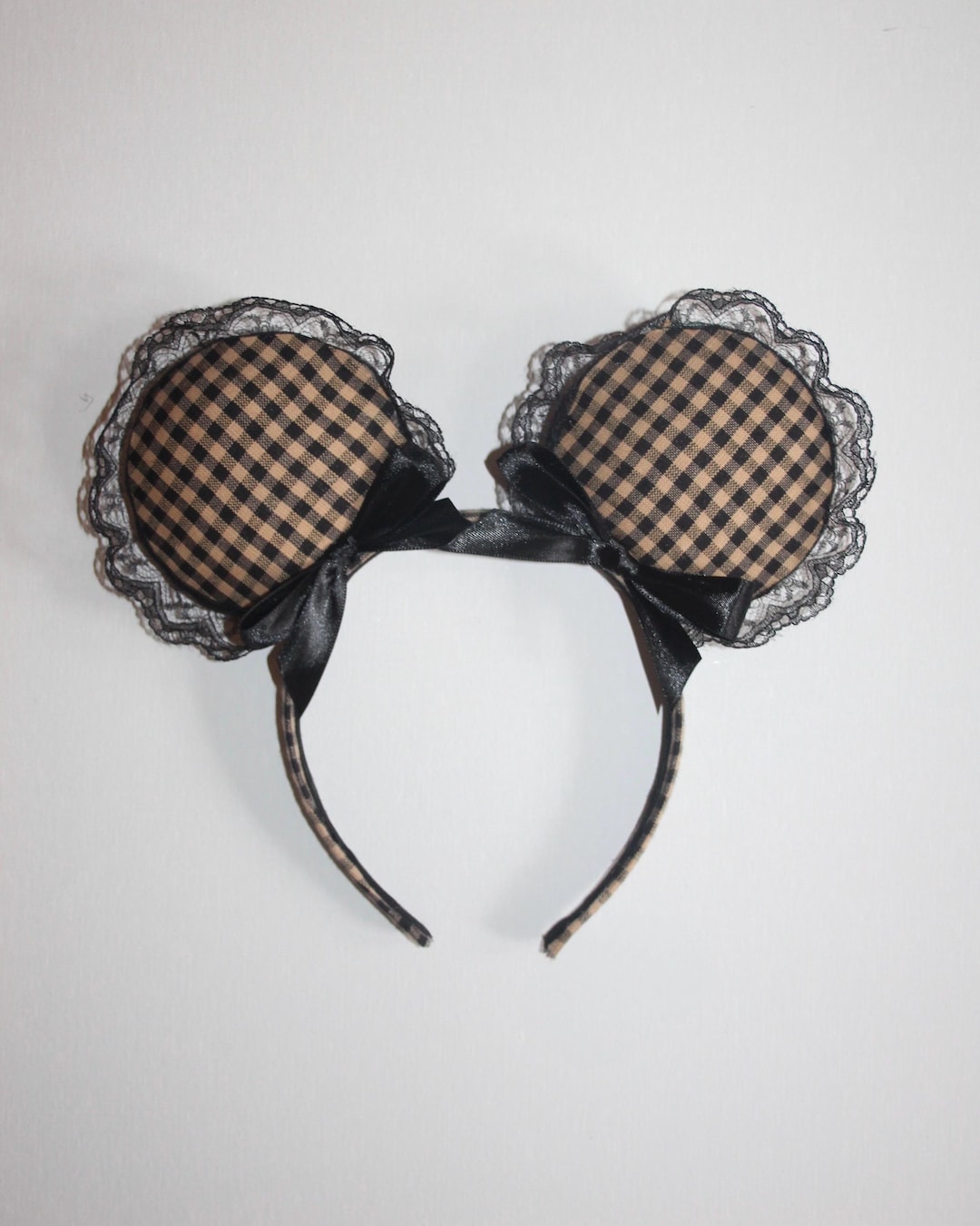 Custom Black & Brown Gingham Print Mickey Ears With Bows - Etsy