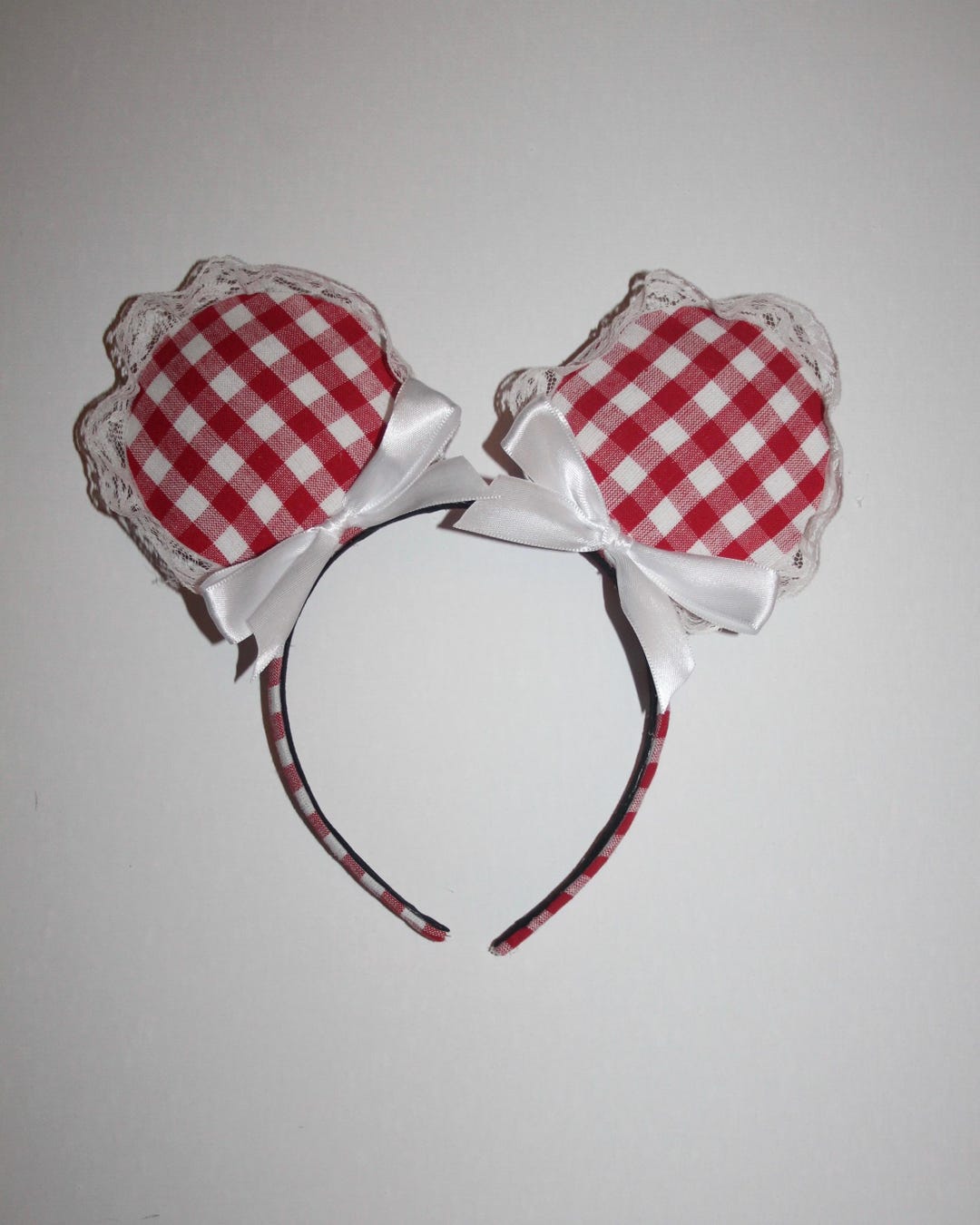 Custom Red & White Gingham Print Mickey Ears With Bows - Etsy