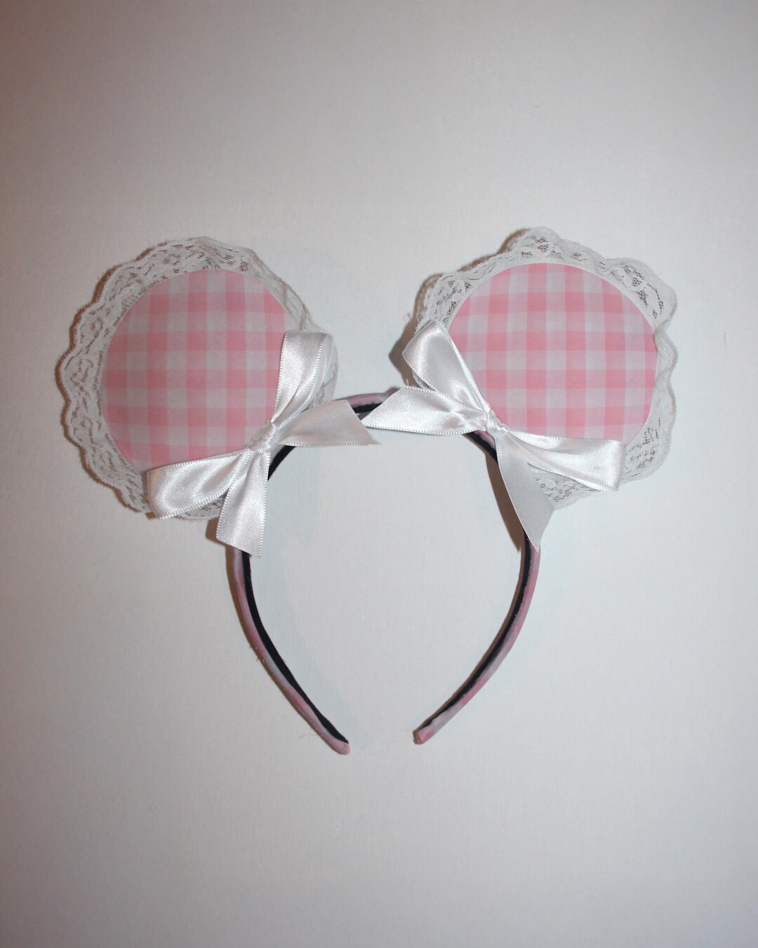 Custom Pink & White Gingham Print Mickey Ears With Bows - Etsy