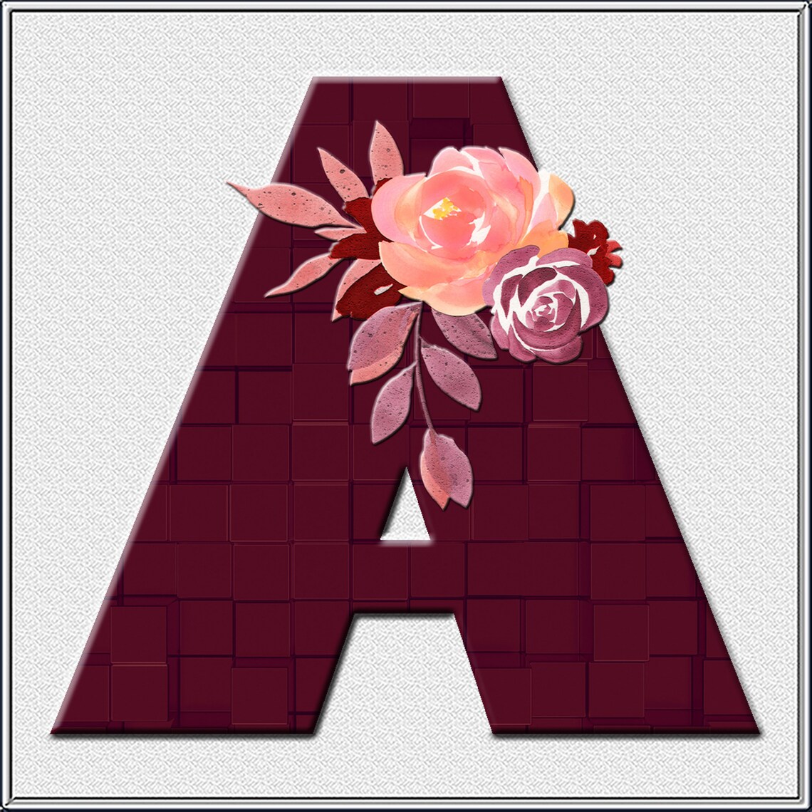 Maroon Floral Digital Letters Alphabet Thanksgiving D | Etsy