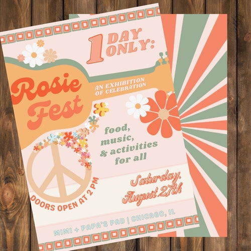 EDITABLE Woodstock Music Festival Birthday Invitation Retro - Etsy