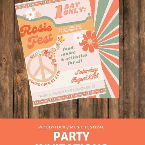 Groovy Birthday Invitations Customizable Template for Retro - Etsy