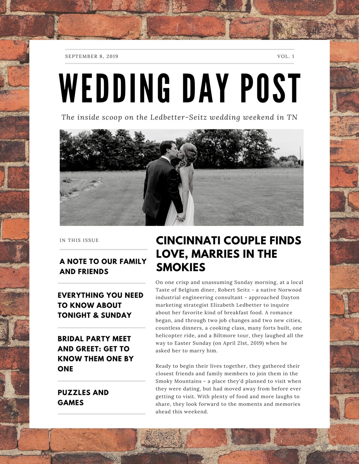 Newspaper Wedding Template Fun Editable Printable Event Etsy